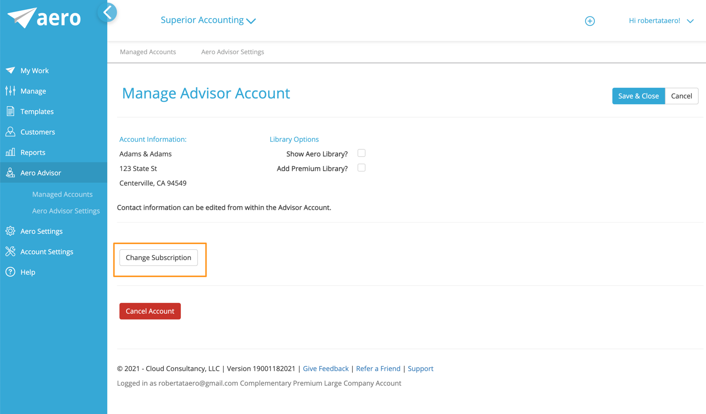 Settings for a Managed Account – Aero Knowledge Base